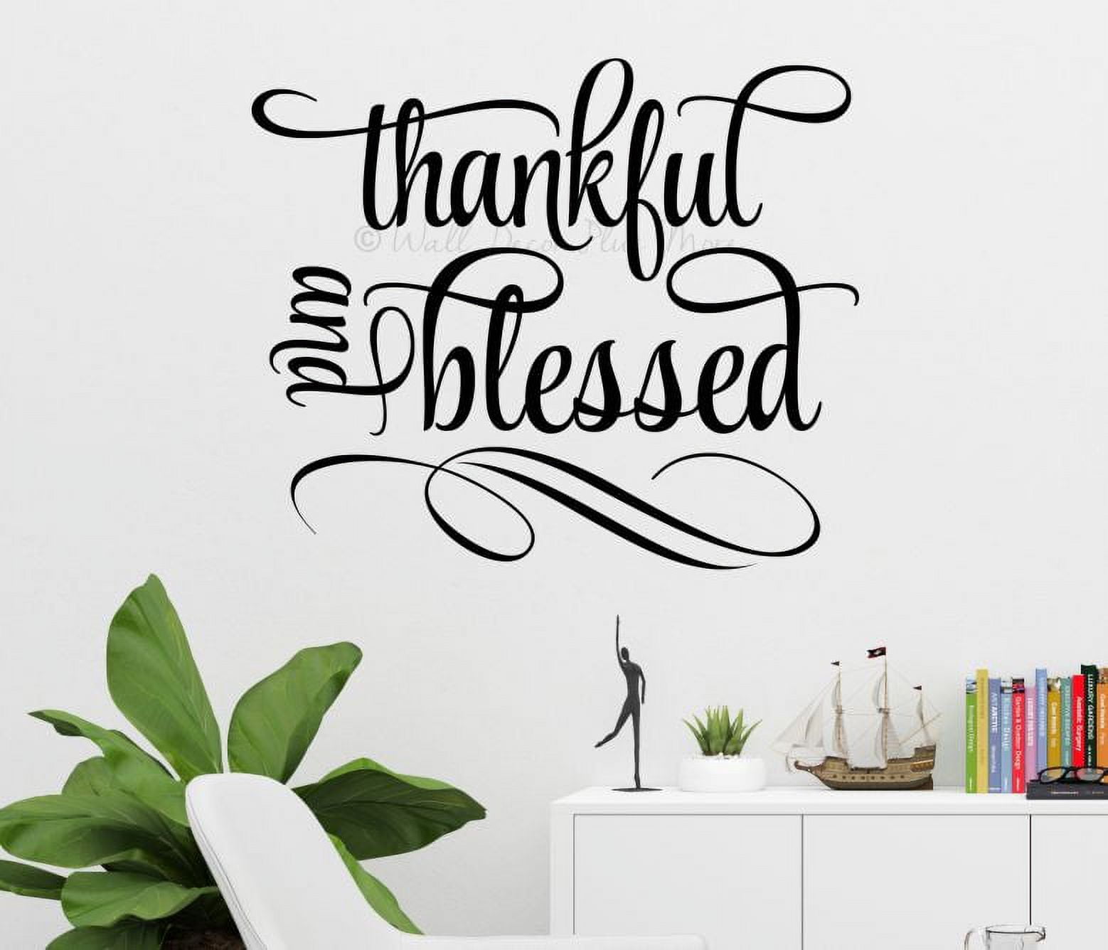 Kitchen Wall Art Decal Thankful Blessed Cursive Word Quote Swirls Wall ...
