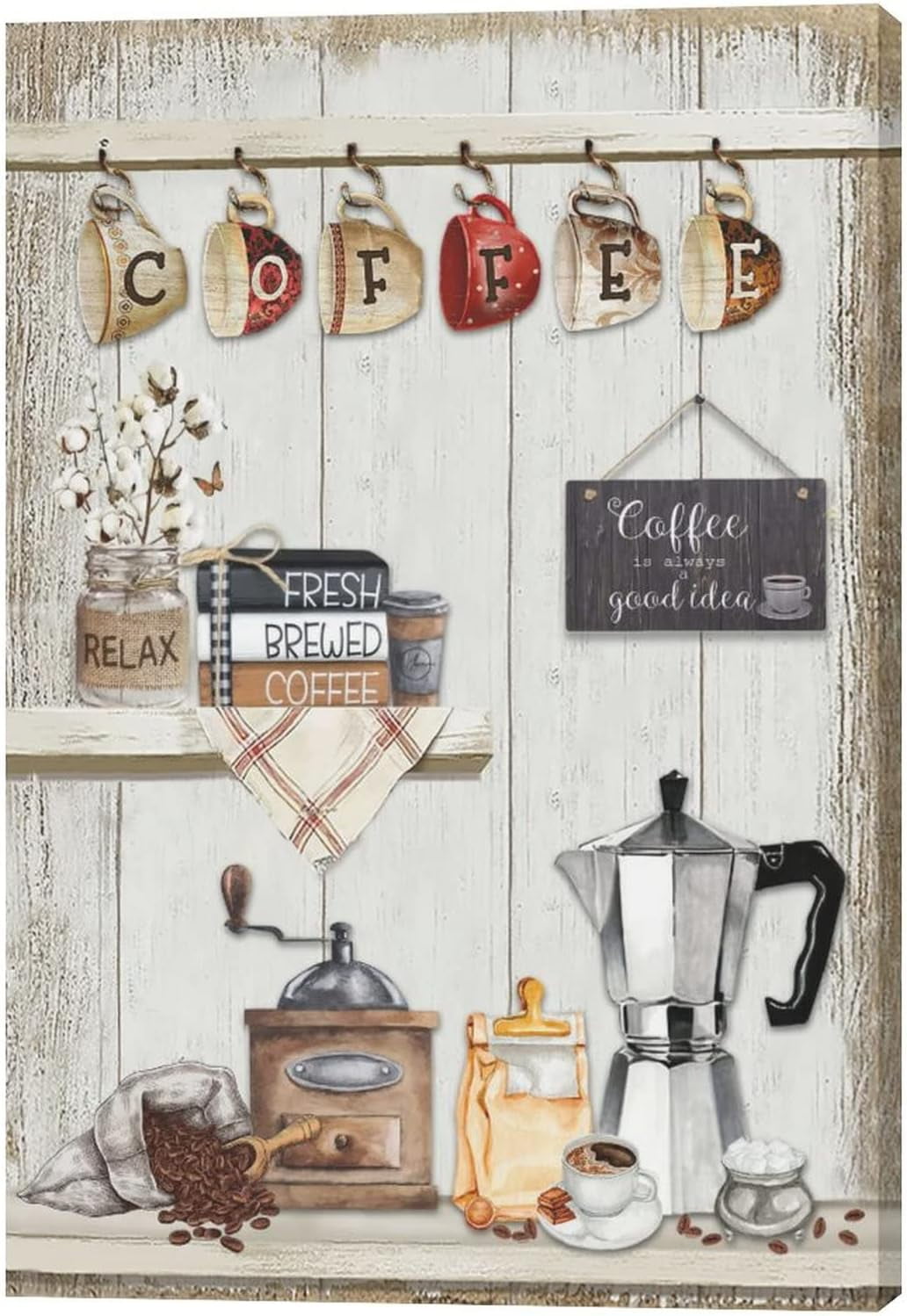 Kitchen Wall Art Farmhouse Coffee Bar Sign Wall Decor Rustic Coffee ...