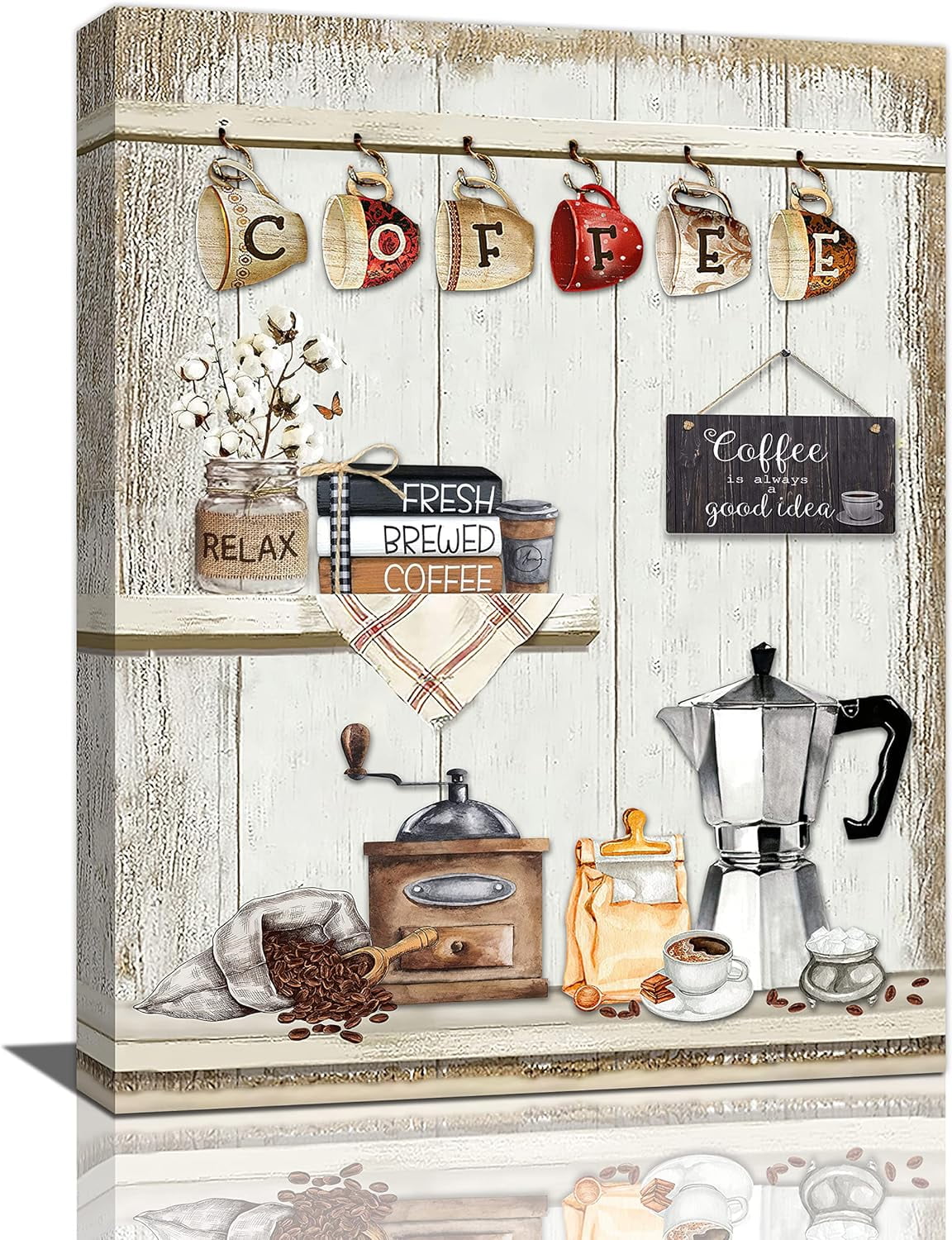 Kitchen Wall Art Farmhouse Coffee Bar Sign Wall Decor Rustic Coffee ...