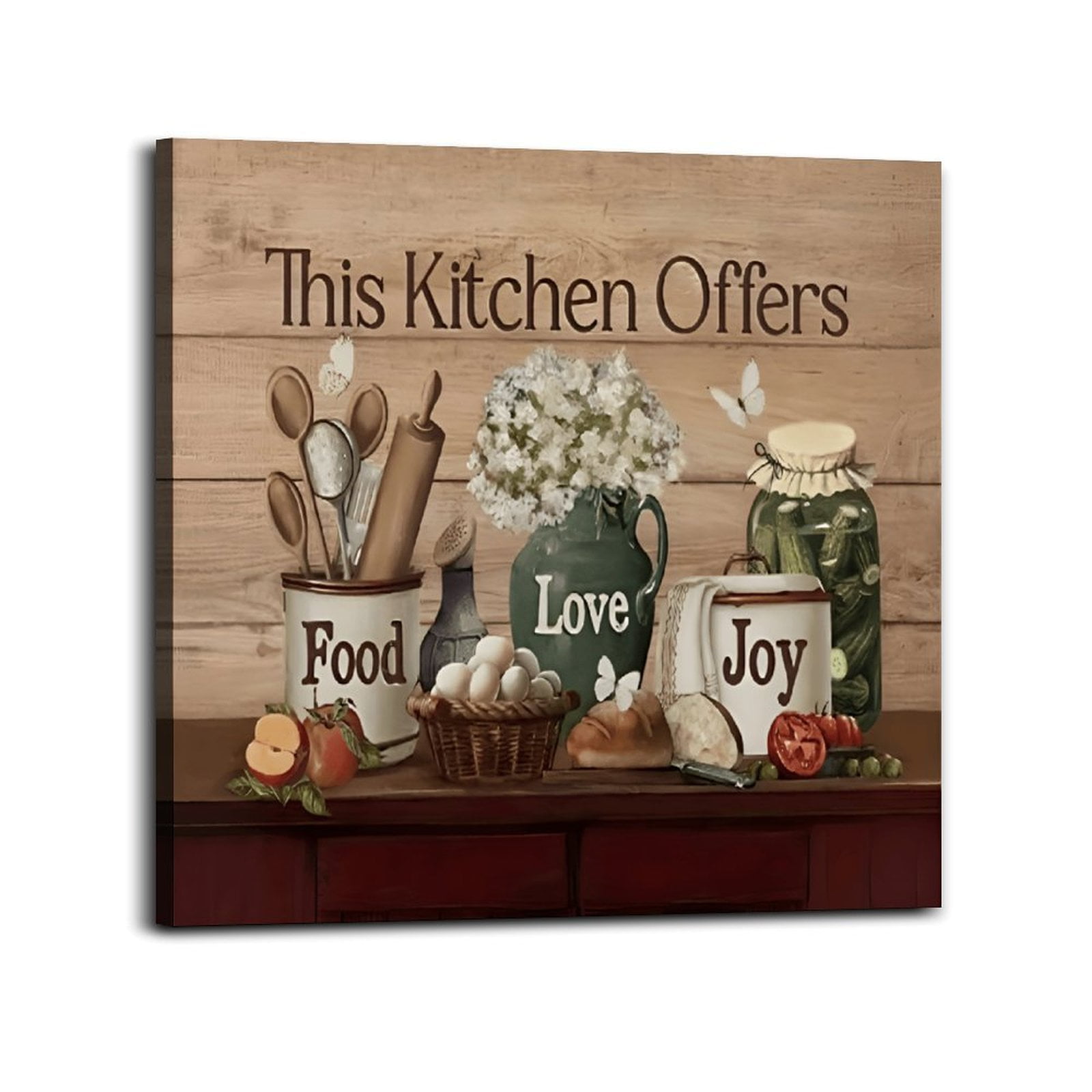 Kitchen Wall Art Farmhouse Rustic Kitchen Poster Wrapped Wooden Frame ...