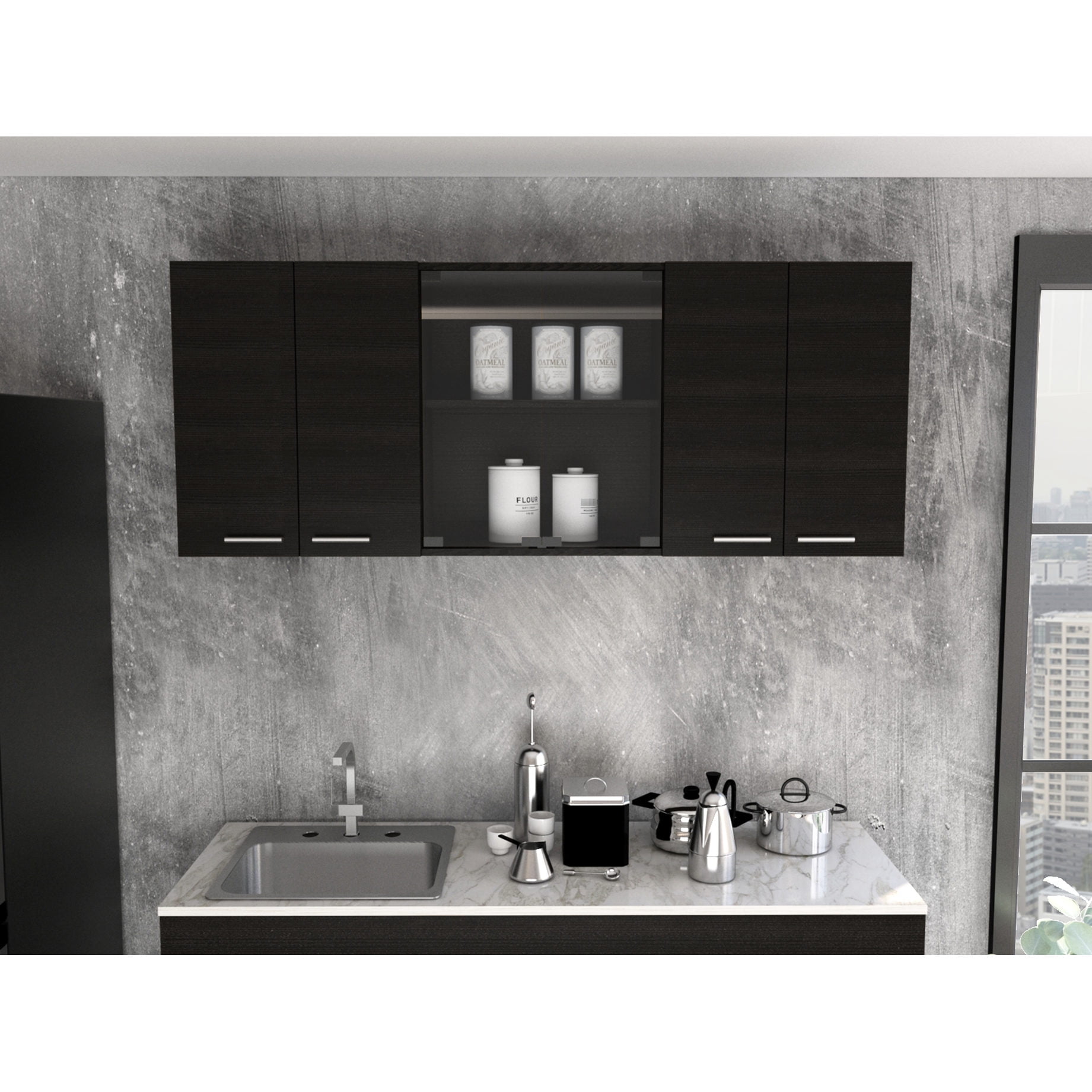 Kitchen Wall Cabinet with Built - in Dish Rack | Industrial Modern Look ...