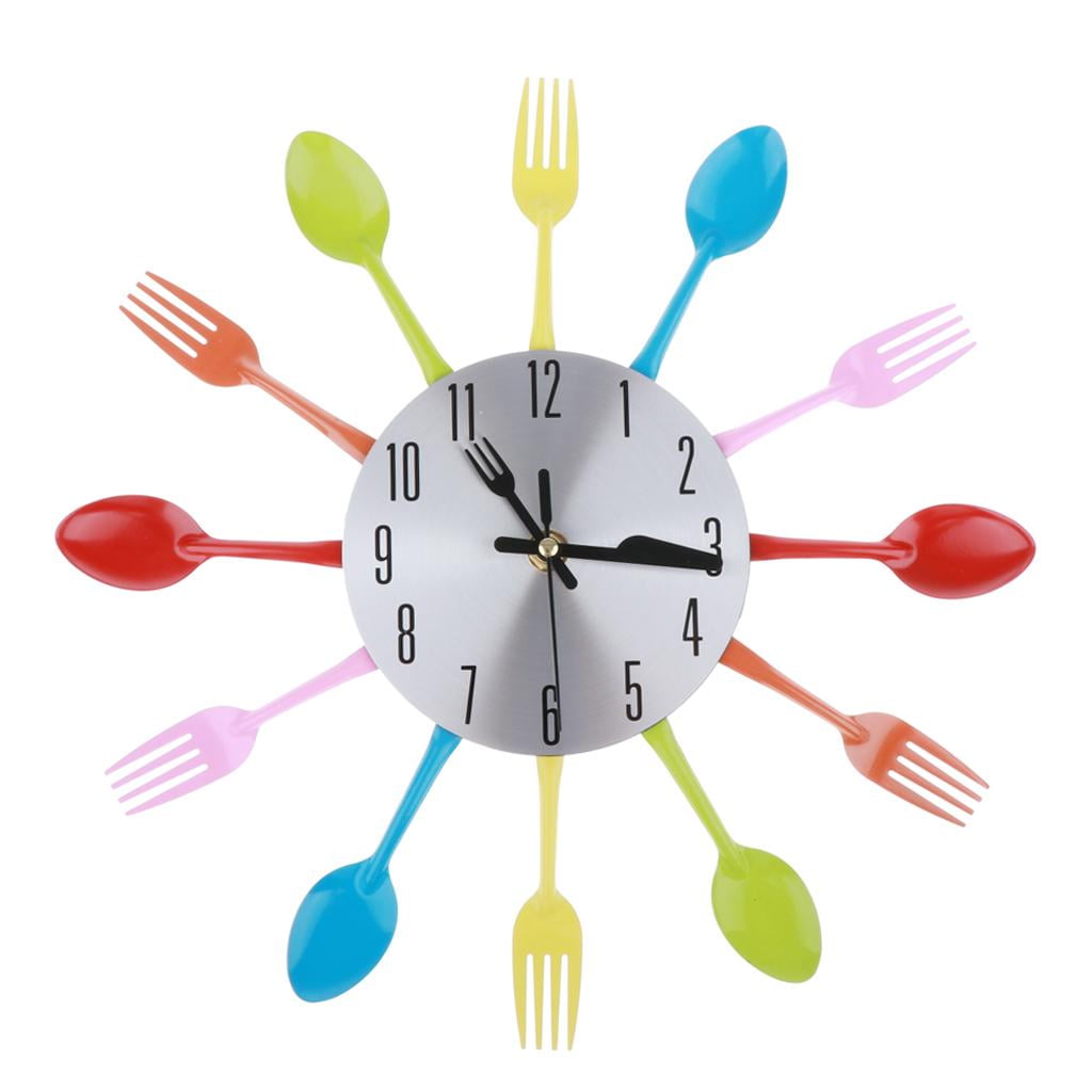 Kitchen Wall Clock, 3D Removable Modern Creative Cutlery Kitchen Wall ...