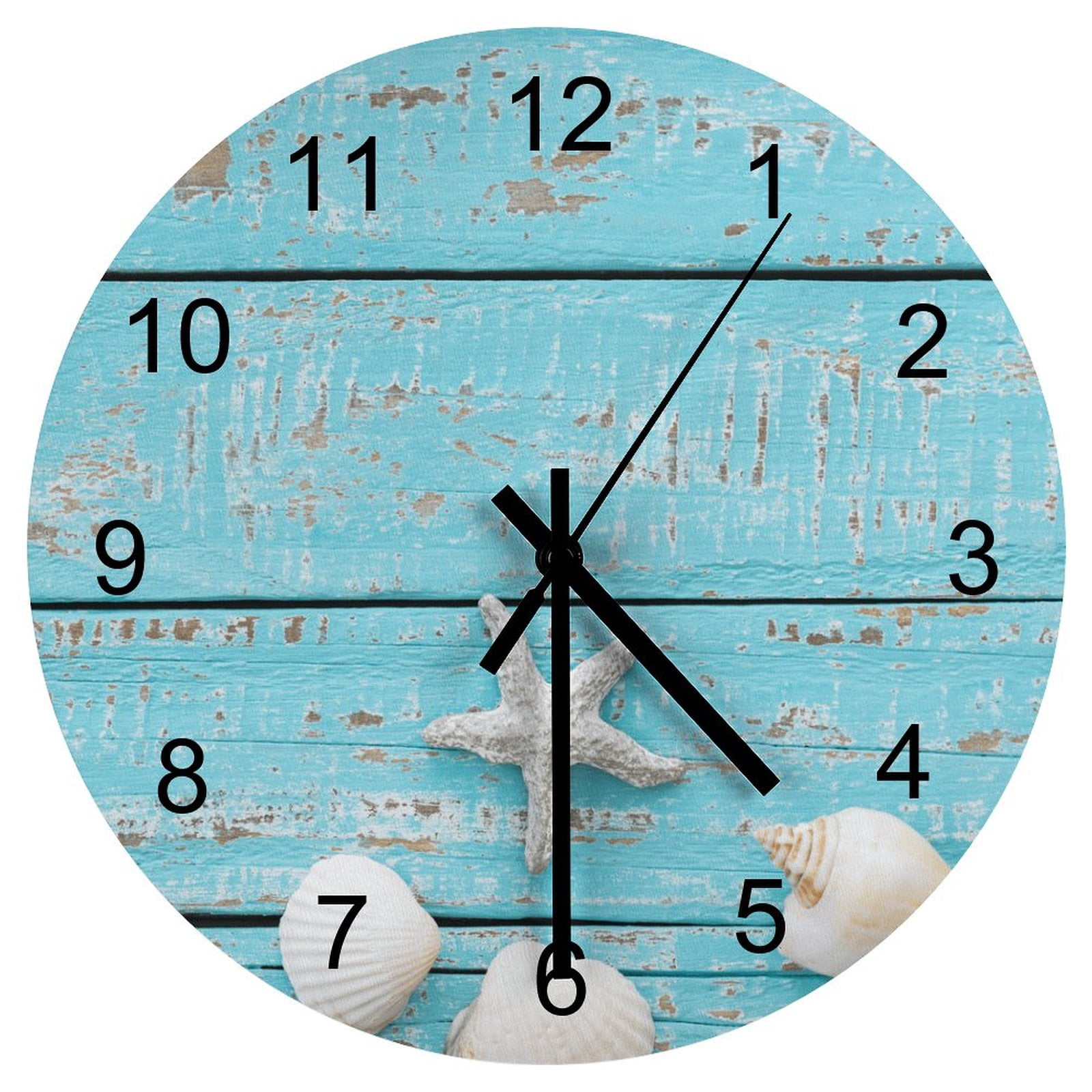 Kitchen Wall Clock Blue wood block Clocks 12 inch Silent Wooden Round ...