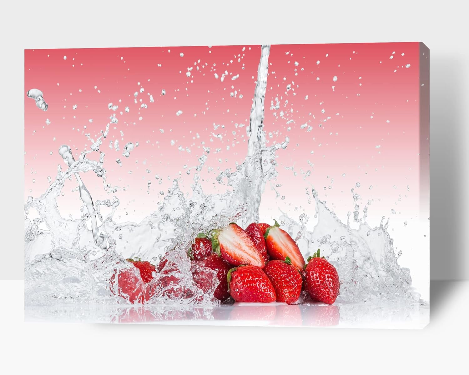 Kitchen Wall Decor Canvas Art, Pink and Red Strawberry Fruit Canvas ...