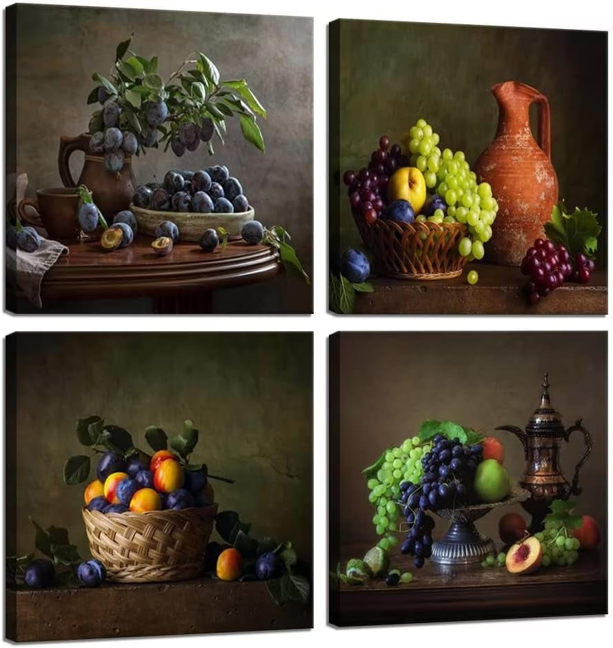 Kitchen Wall Decor Fruit Canvas Wall Art for Dining Room Vintage Theme ...