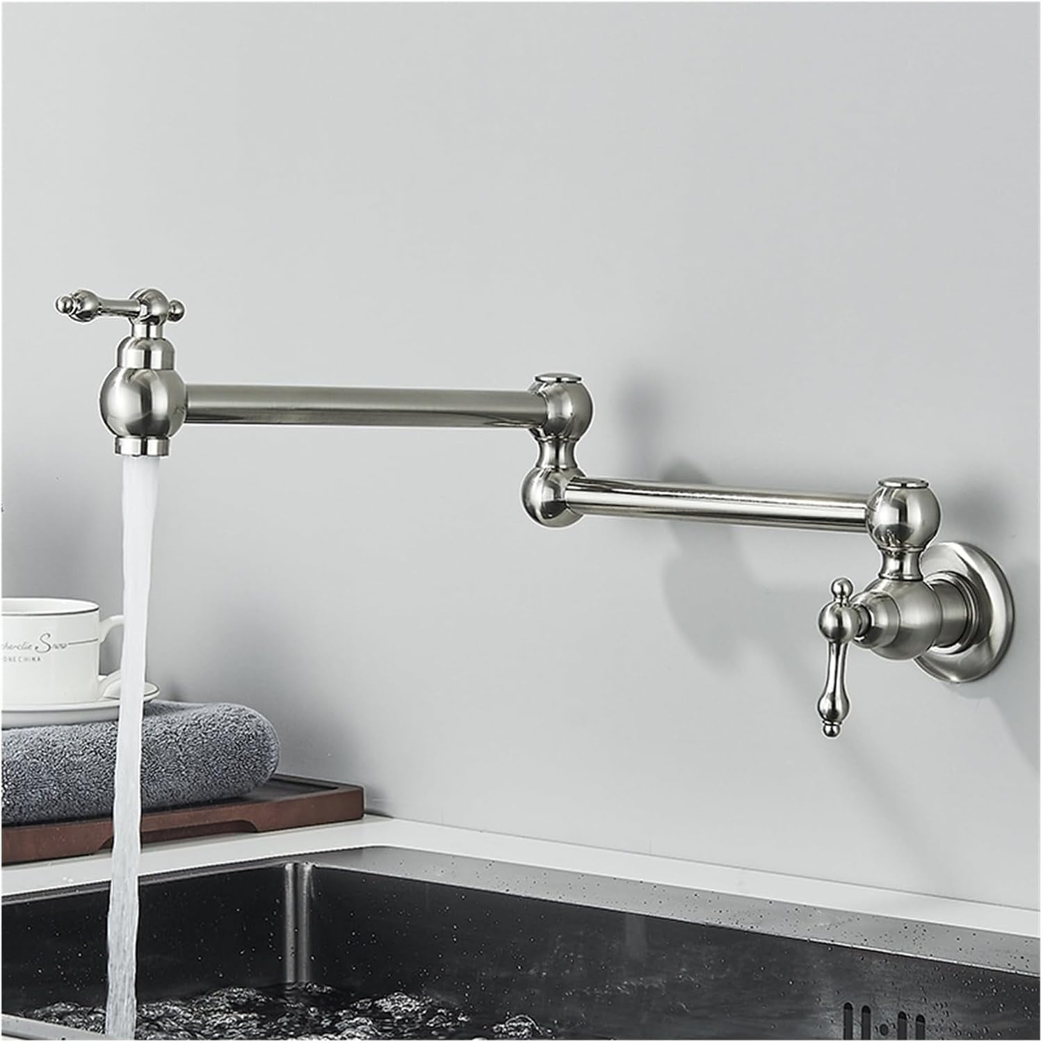 Kitchen Wall Mount Faucet, Dual Switch Single Cold Water Faucet, 360 ...