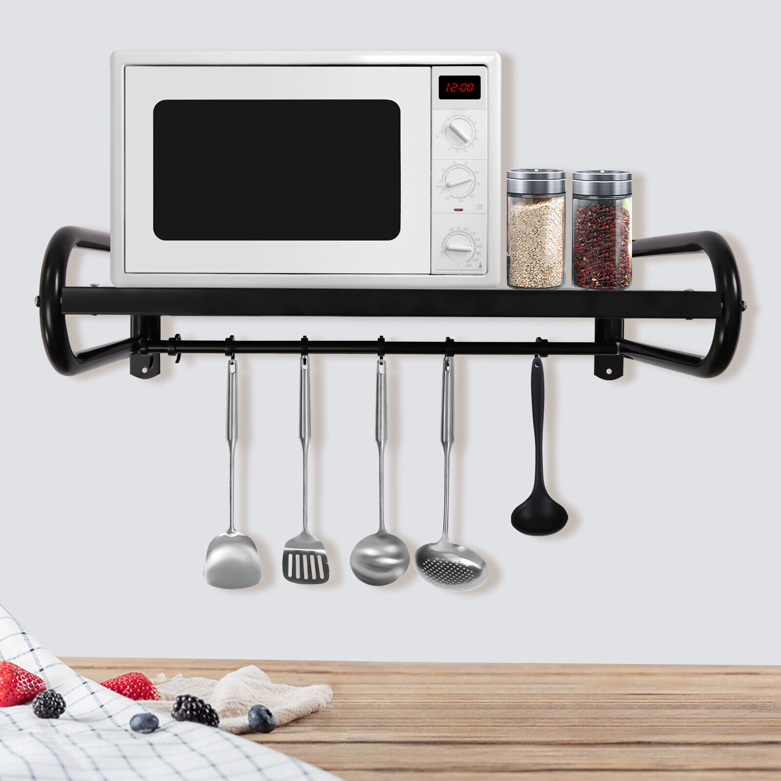 Kitchen Wall Mounted Storage Rack Perforated Bracket Spice Rack Carbon ...