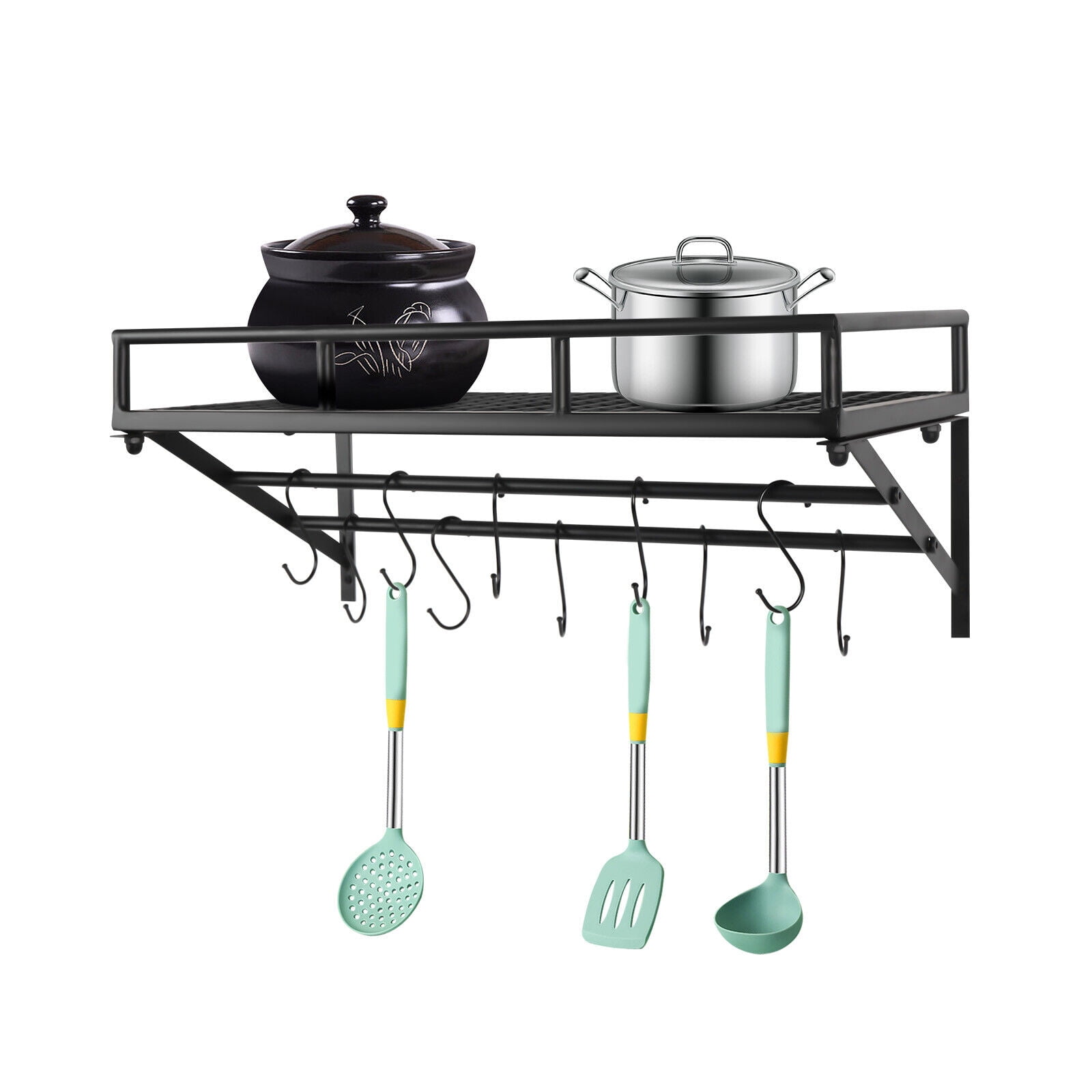 Kitchen Wall Mounted Storage Shelf Cookware Pan Pot Organizer Rack with ...