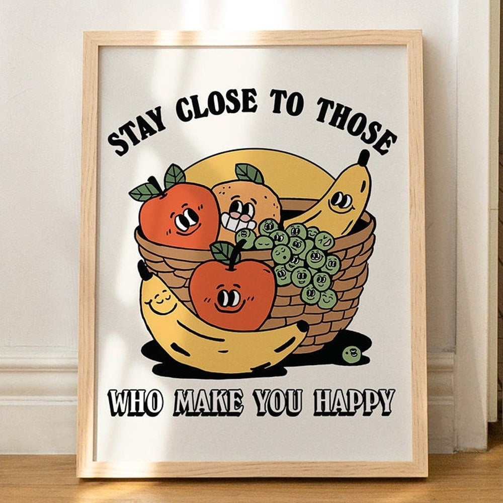 Kitchen Wall Print, Retro Fruits Illustration, Vintage Kettle 70S ...