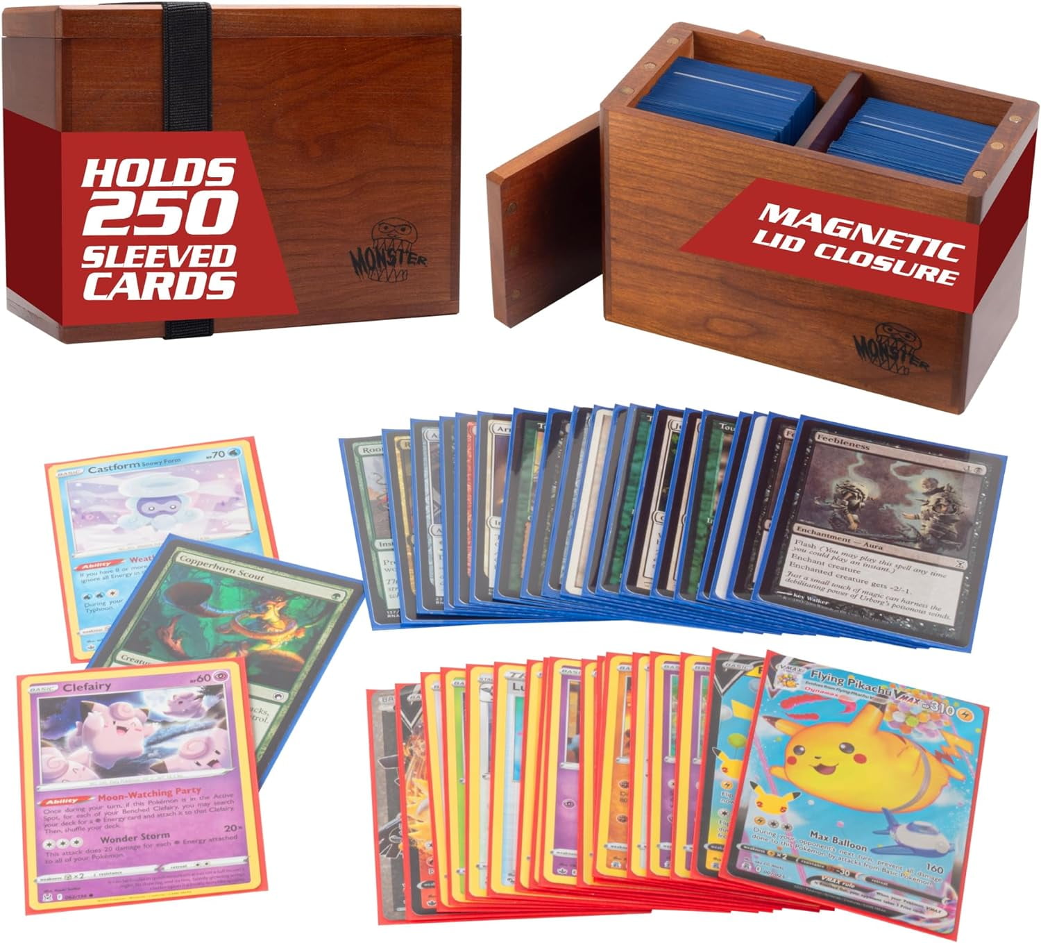 Monster Wooden Double Deck Box w Strong Magnetic Lid & Security Band ...