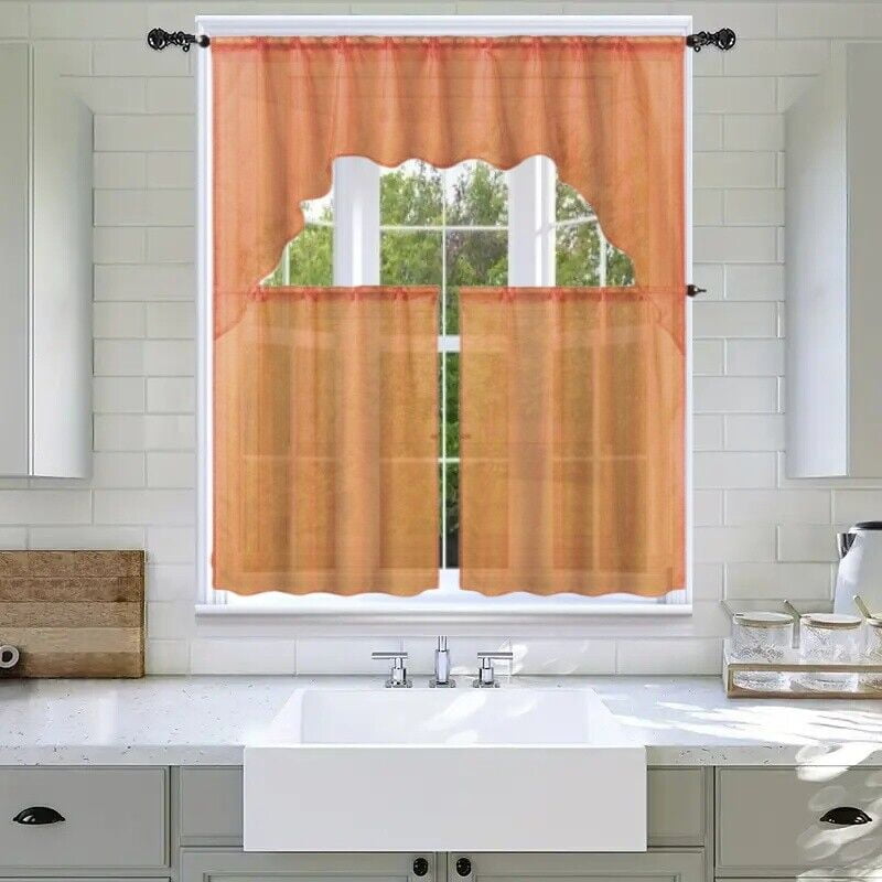 Kitchen Window Curtain panel tier swag & valance set of 3pc sheer rod pocket K66 - Walmart.com