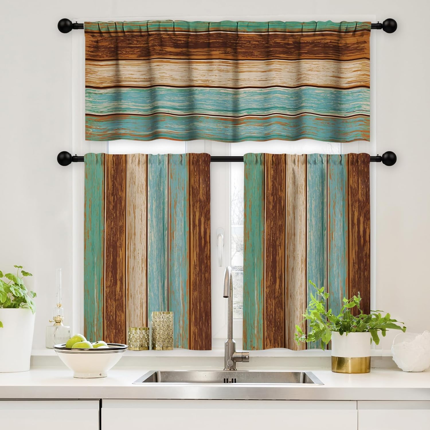 Kitchen Window Curtains 3 Piece Set, 36 Inch Short Kitchen Curtains ...
