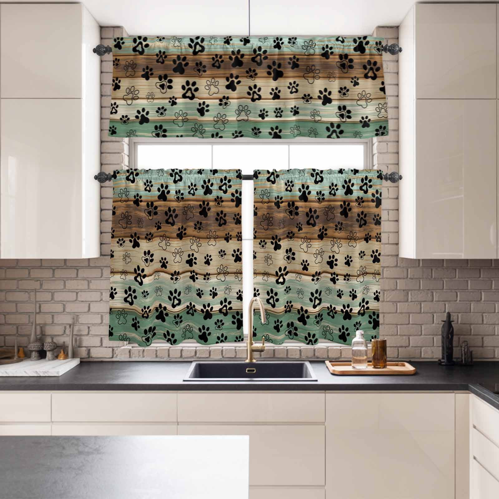 Kitchen Window Curtains Valance and Tier Set, Cute Animal Footprints on ...