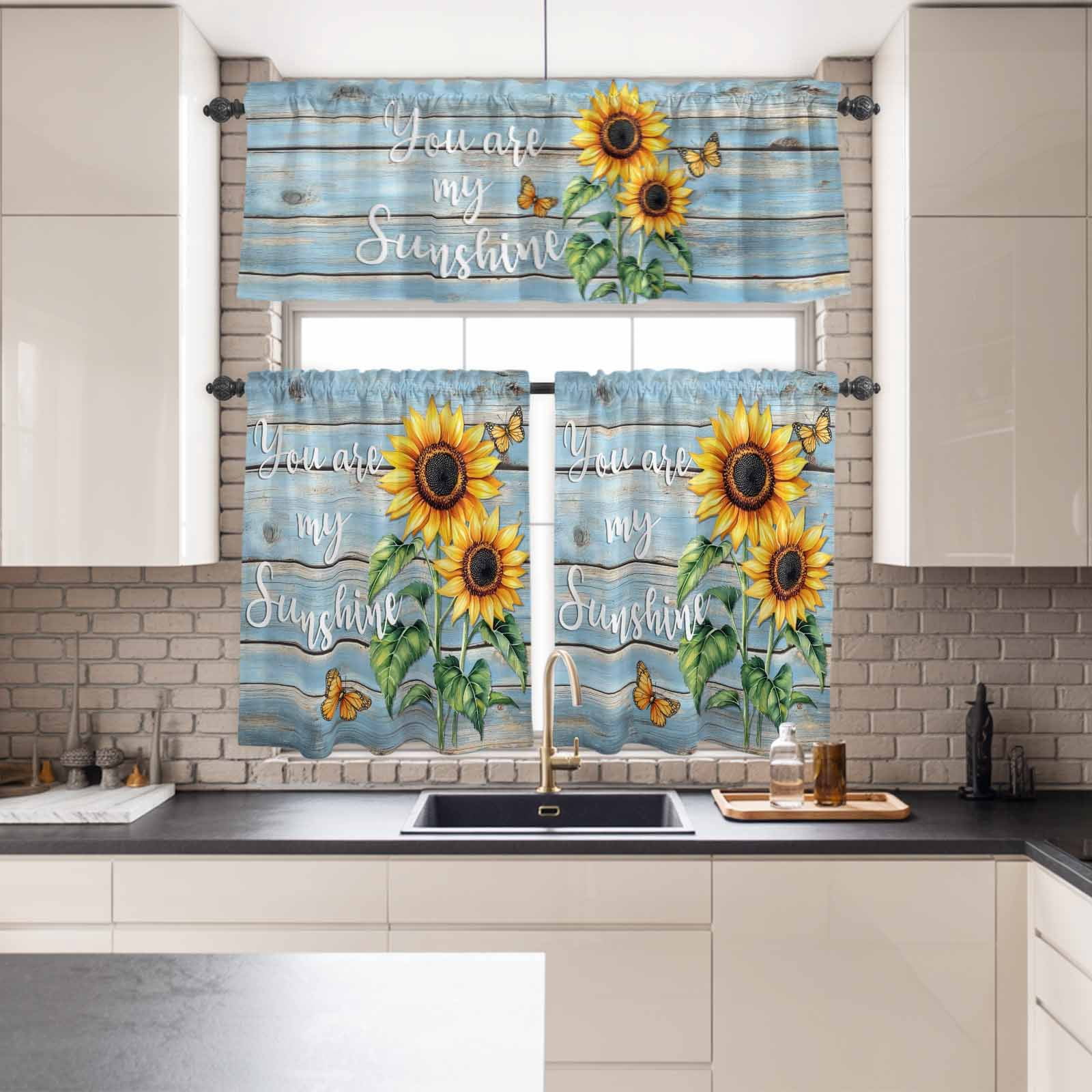 Kitchen Window Curtains Valance and Tier Set, Farm Sunflower Green ...