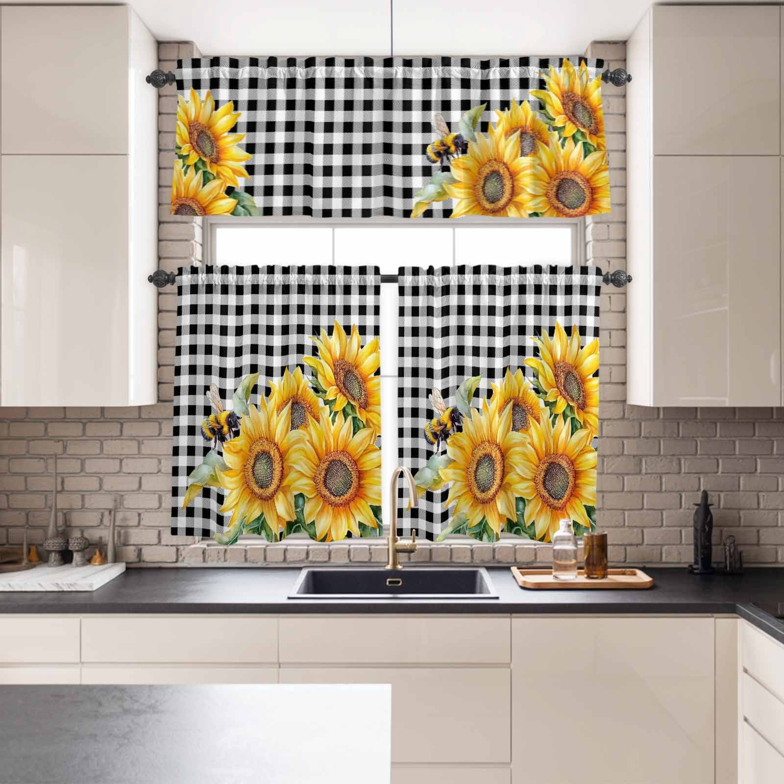 Kitchen Window Curtains Valance and Tier Set, Farmhouse Watercolor ...