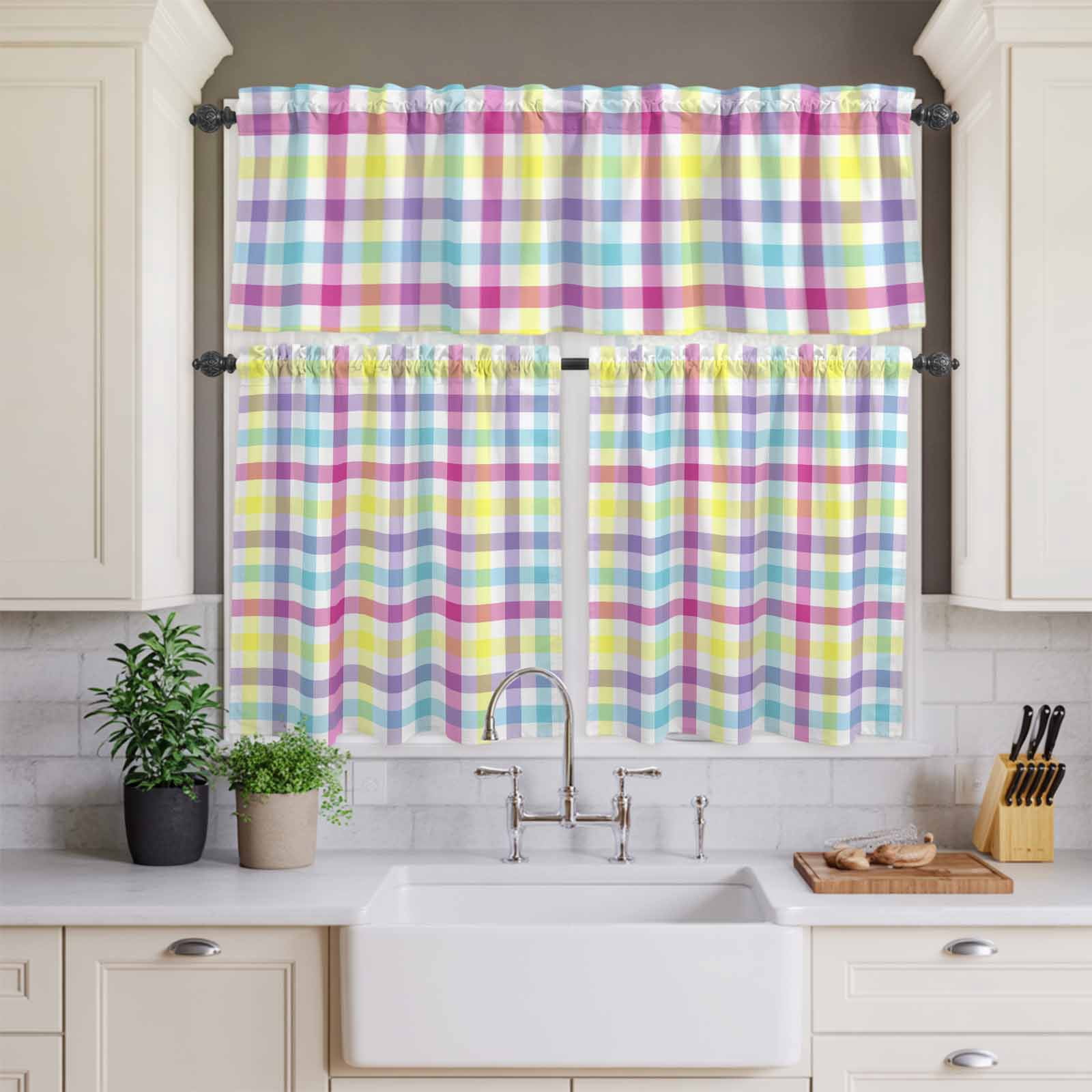 Kitchen Window Curtains Valance and Tier Set, Happy Easter Day Colorful ...