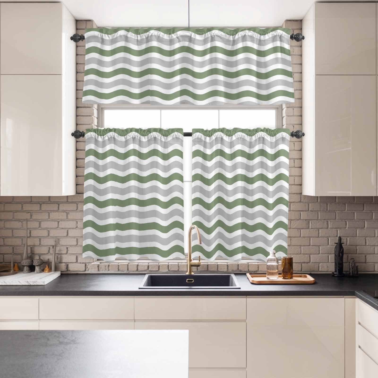 Kitchen Window Curtains Valance and Tier Set, Modern Watercolor Ocean ...