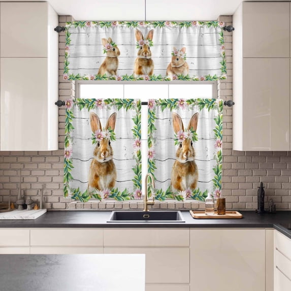 Kitchen Window Curtains Valance and Tier Set, Spring Easter Rabbit ...