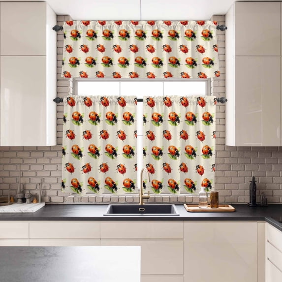 Kitchen Window Curtains Valance and Tier Set, Spring Insects Seven Star ...