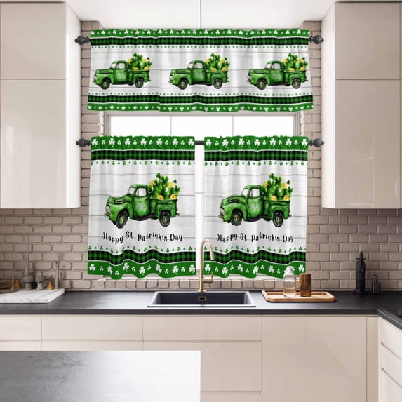 Kitchen Window Curtains Valance and Tier Set, St. Patrick's Day Farm ...