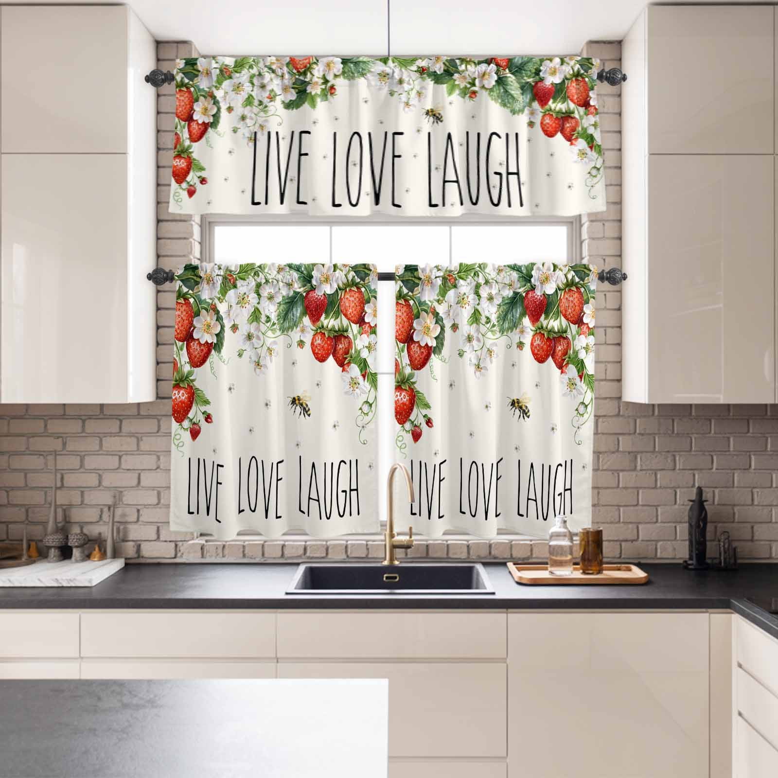 Kitchen Window Curtains Valance and Tier Set, Watercolor Rustic ...