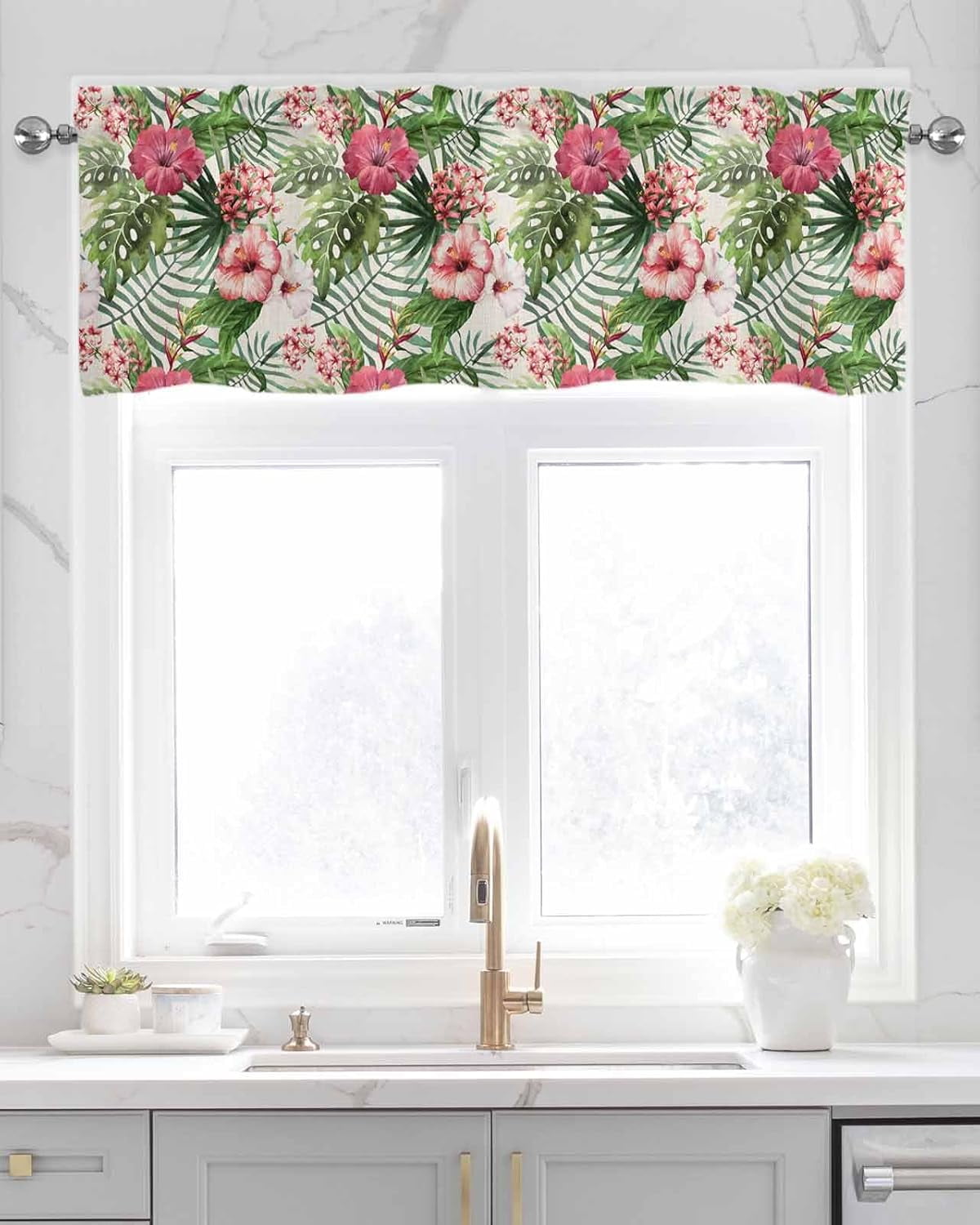 Kitchen Window Valance Curtains, Tropical Plants Light Filtering ...