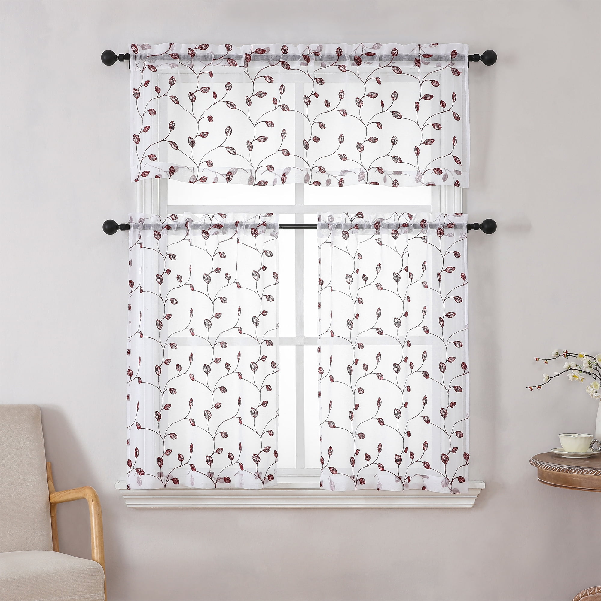 Kitchen Window Valance & Tier Curtain Set, Light Filtering Curtains ...