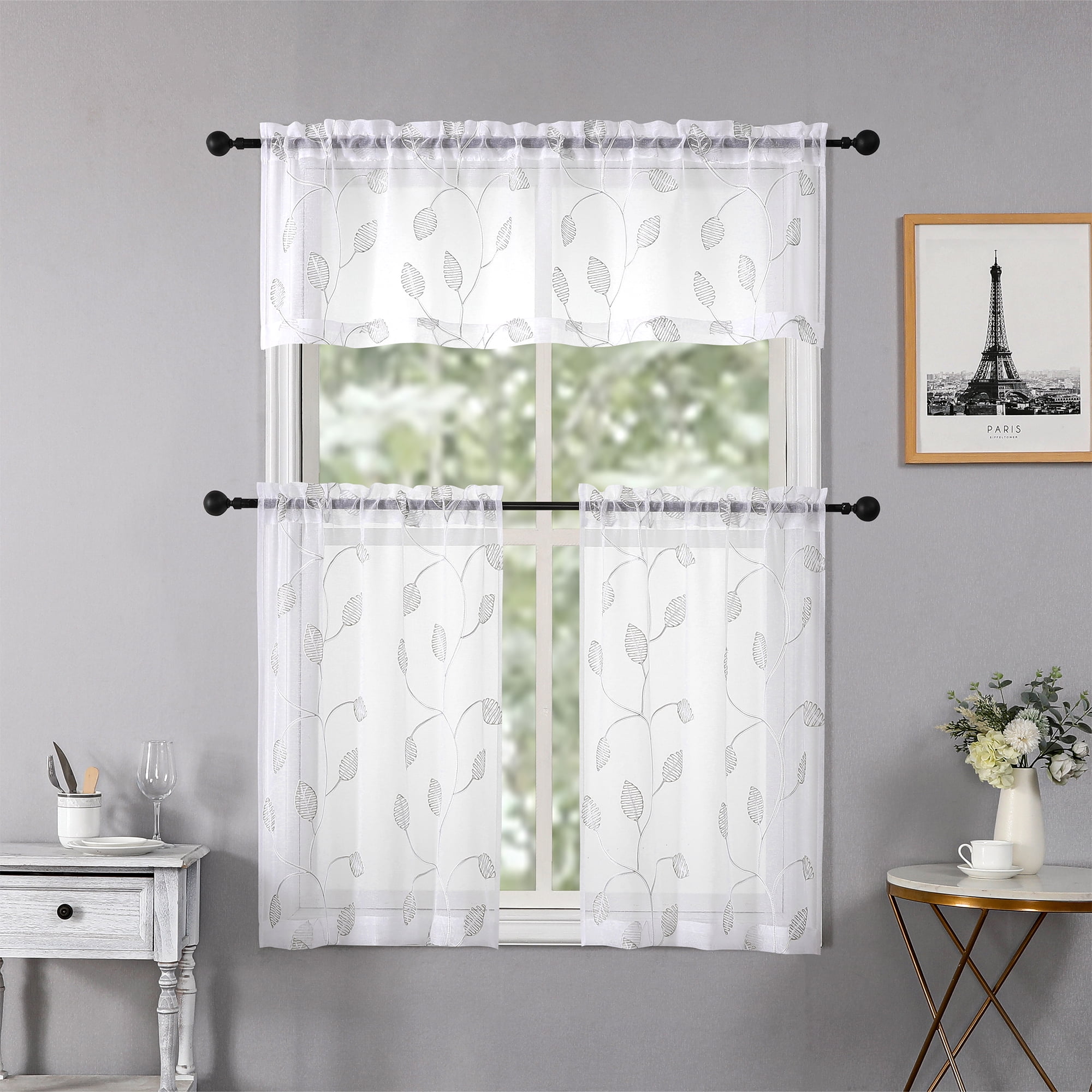 Kitchen Window Valance & Tier Curtain Set, Light Filtering Curtains ...