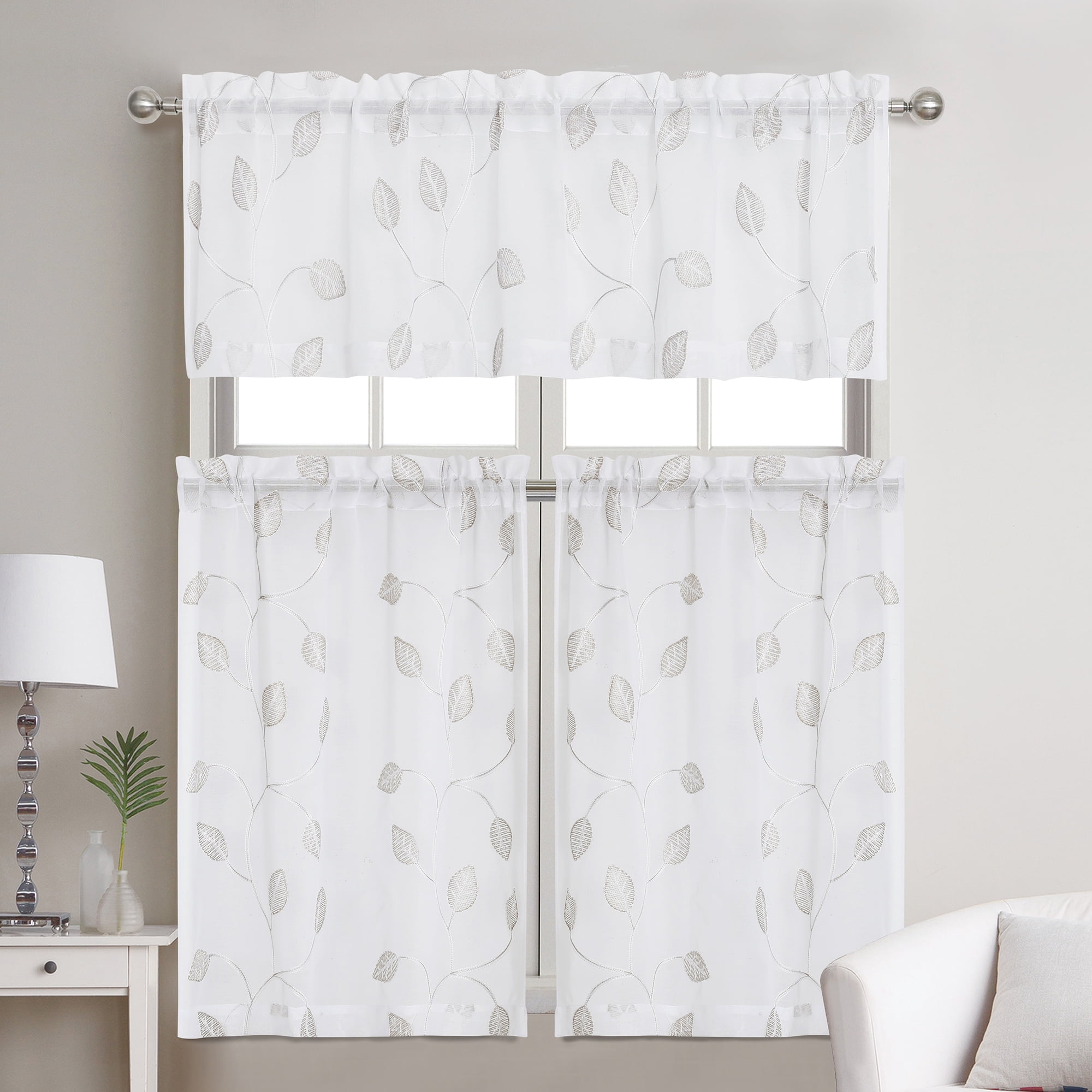 Kitchen Window Valance & Tier Curtain Set, Light Filtering Curtains ...