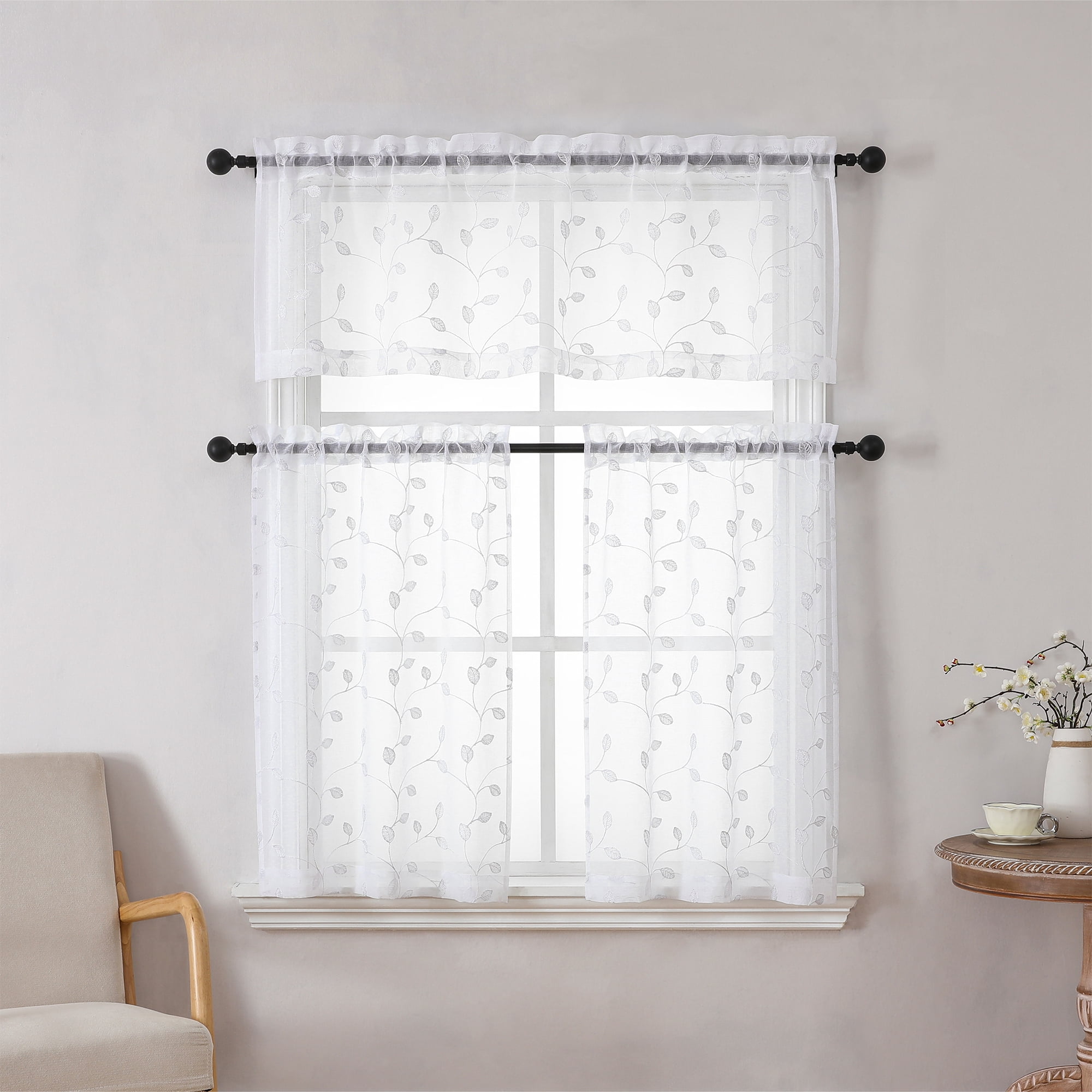 Kitchen Window Valance & Tier Curtain Set, Light Filtering Curtains ...