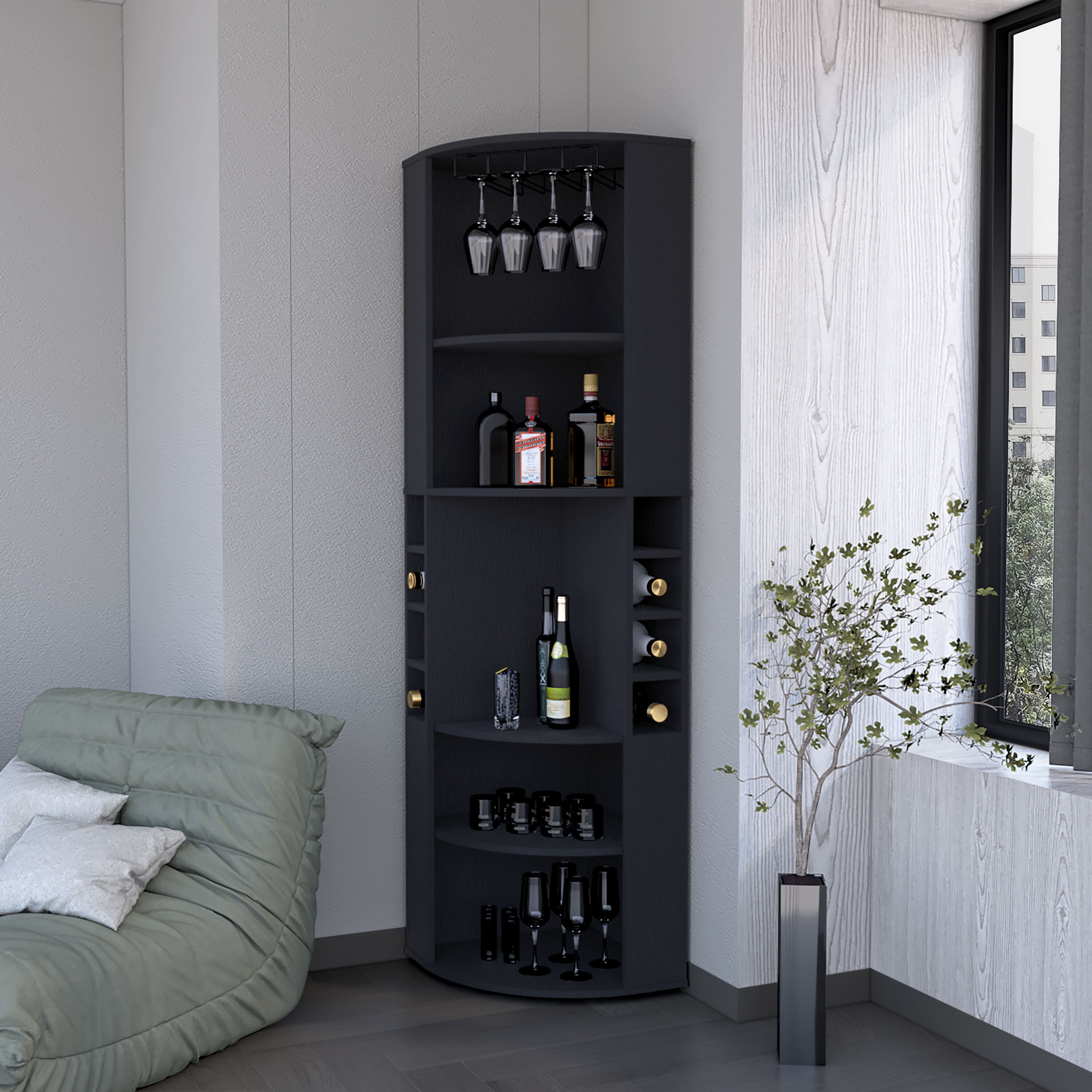 Kitchen Wine Racks FM FURNITURE Clifton Corner Bar Cabinet, with 5 ...