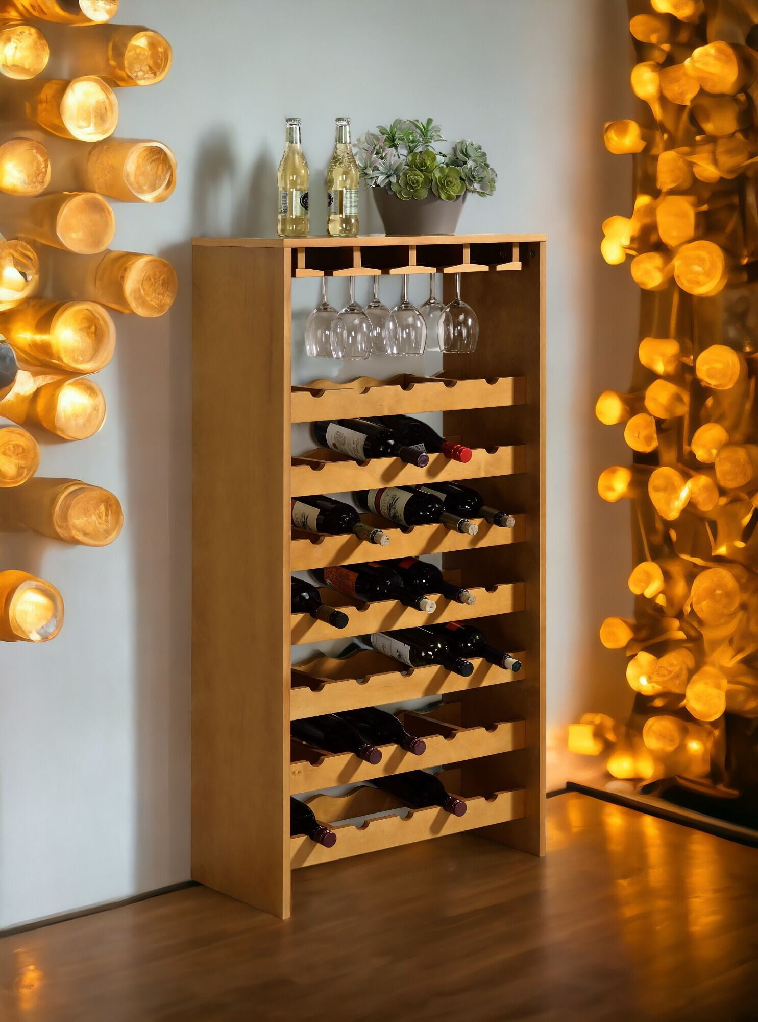 Kitchen Wine Racks, Hanzi Oak Finish Wine Rack, Oak Kitchen Counter ...