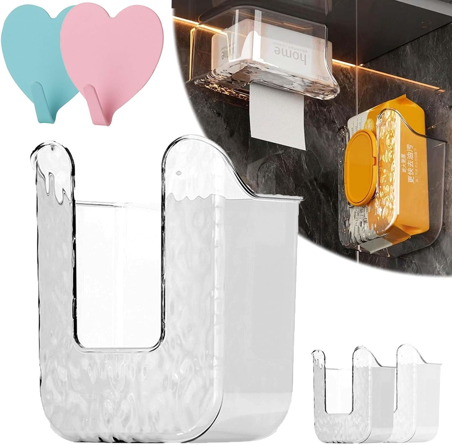 Kitchen Wipes Storage Box, No Punching Wall Mounted Tissue Box Holder ...