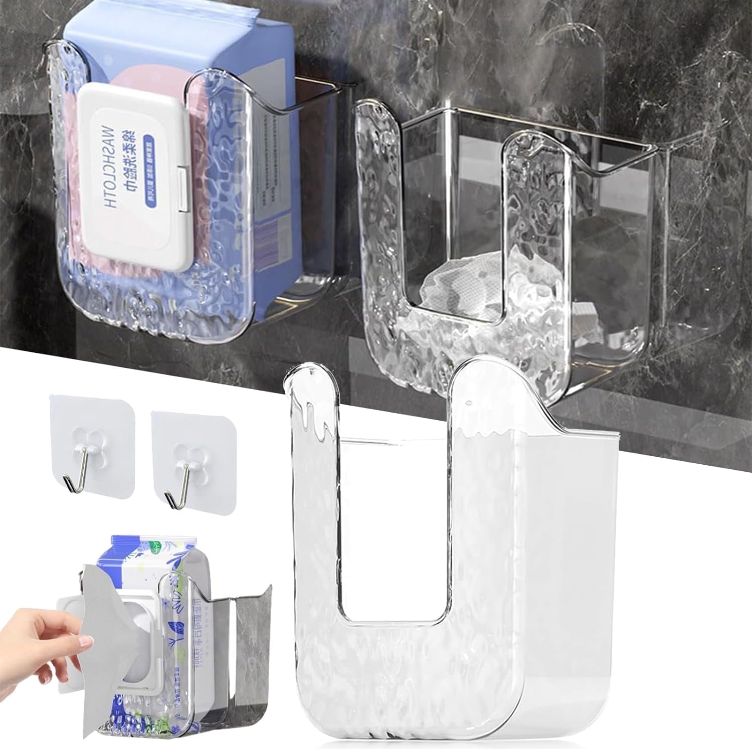 Kitchen Wipes Storage Box, Wall-Mounted Self-Adhesive Punch-Free Tissue ...