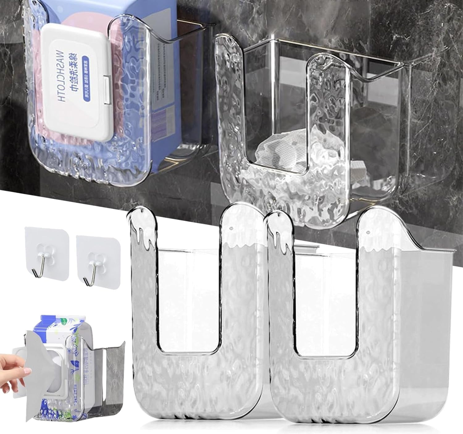 Kitchen Wipes Storage Box, Wall-Mounted Self-Adhesive Punch-Free Tissue ...