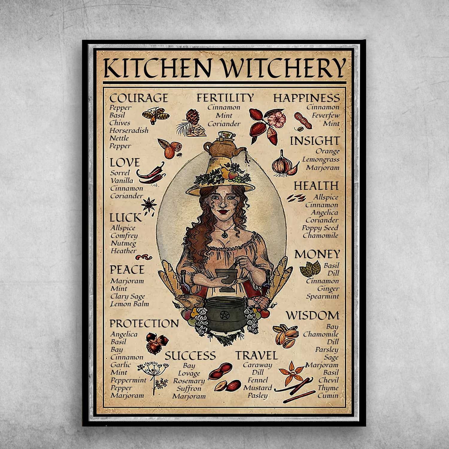 Kitchen Witchery, Witch Poster, Kitchen Decor, Courage, Fertility, Wisdom, Insight, Happiness 16 ...