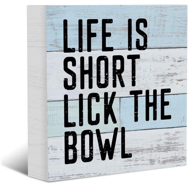 Kitchen Wood Box Sign, Life is Short Lick Wood Box Sign Block Plaque ...