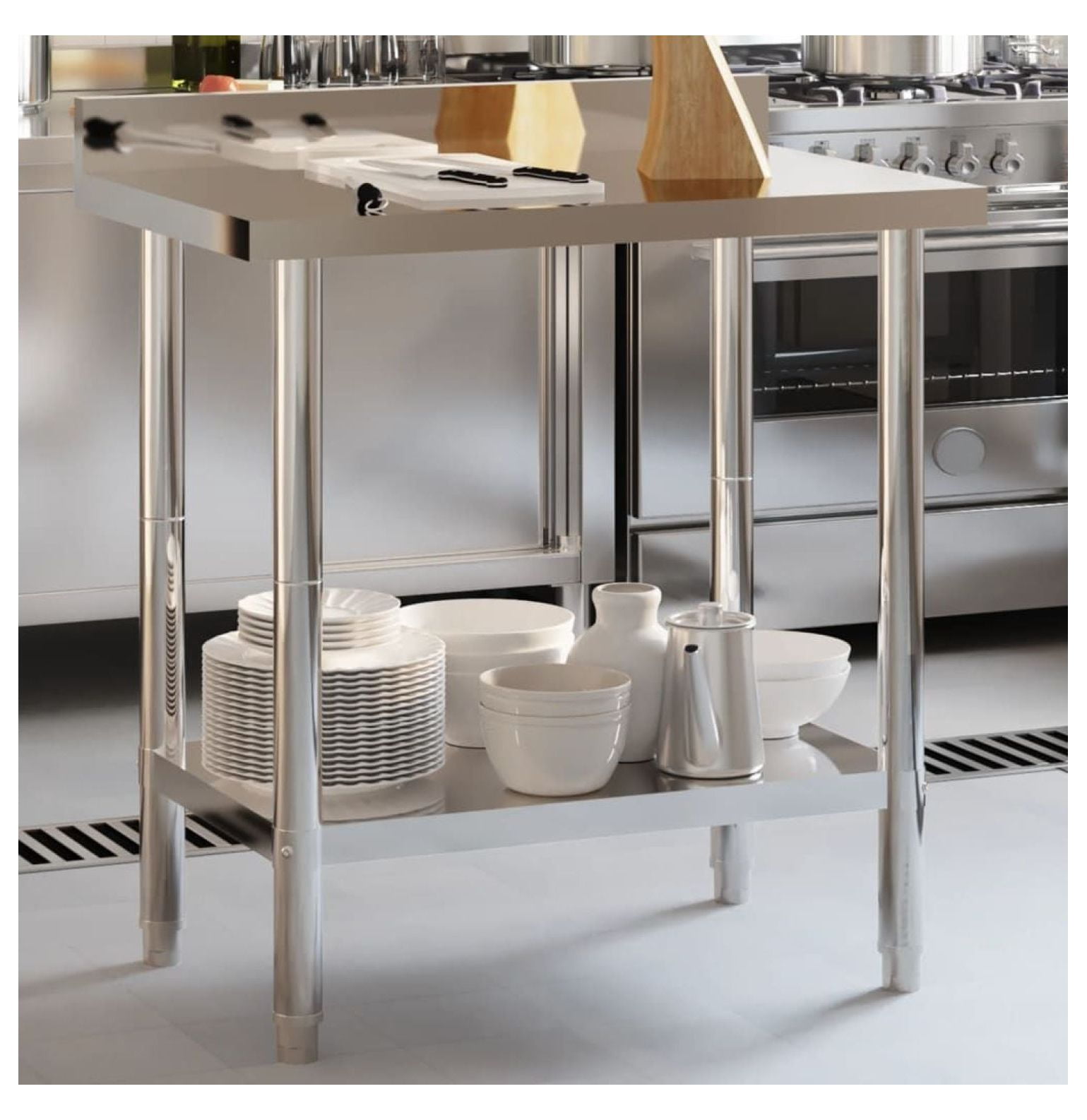 Kitchen Work Table with Backsplash 32.5"x21.7"x36.6" Stainless Steel ...