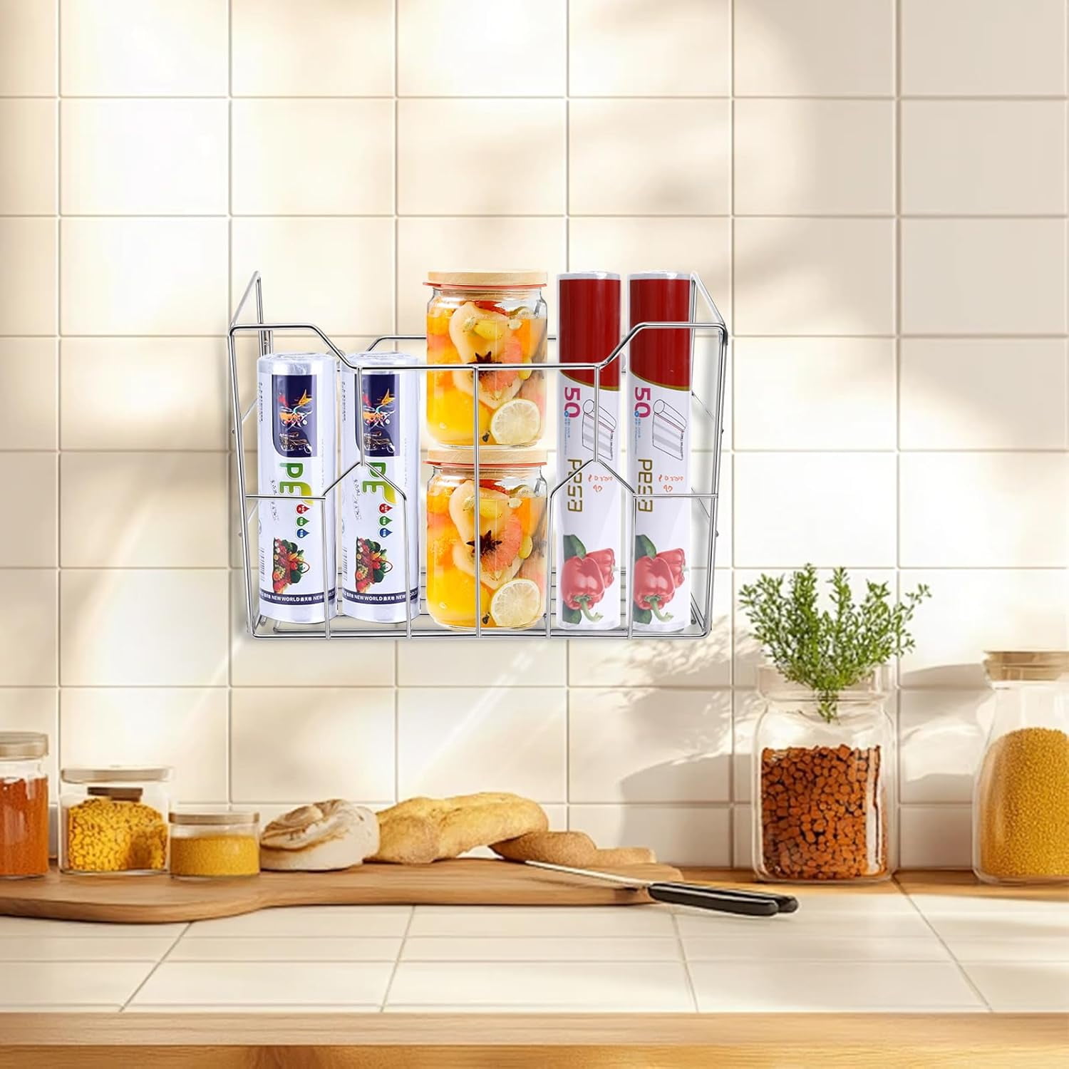 Kitchen Wrap Organizer Rack Wall Mount, Cabinet Door Organizer Storage ...