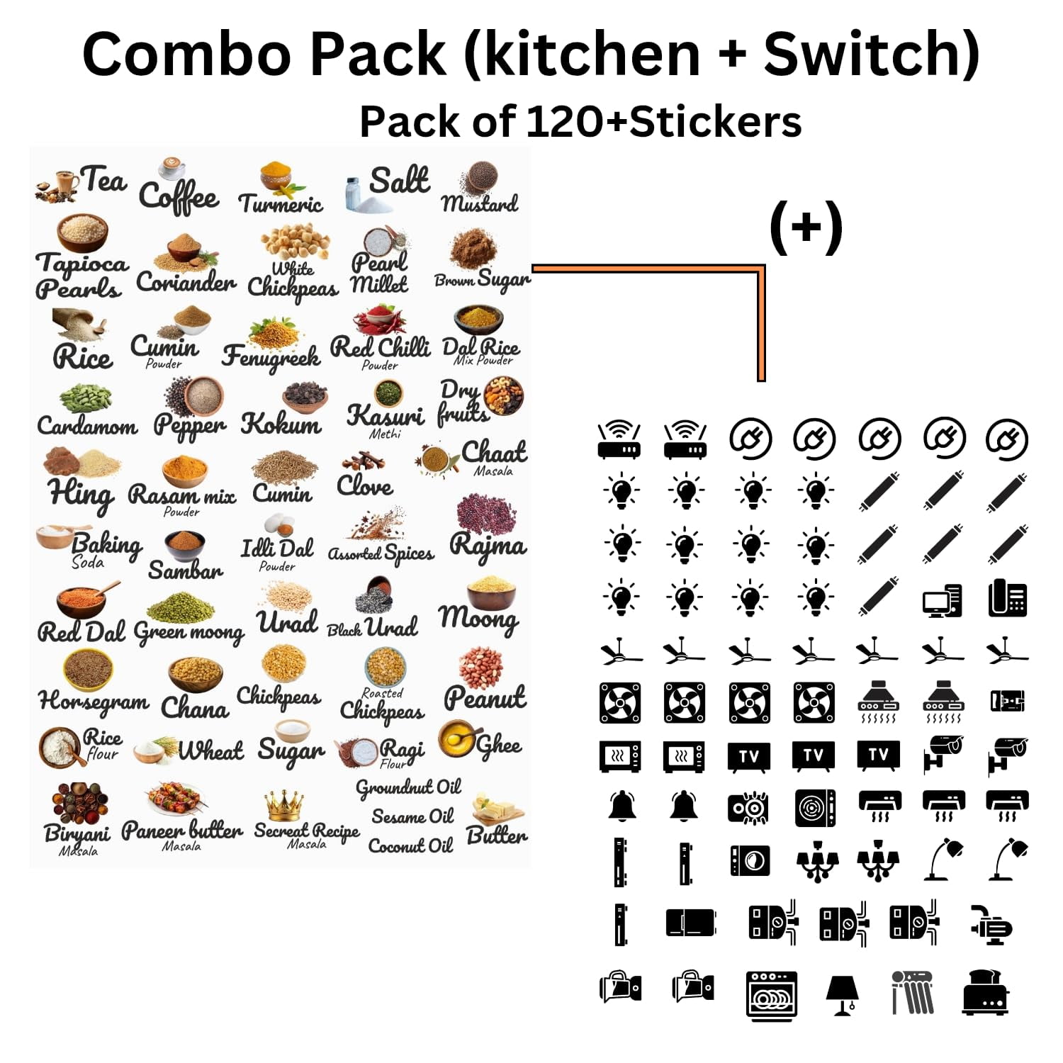 Kitchen and Electrical Switch Idenfication Sticker Set 120 Spice Jar ...