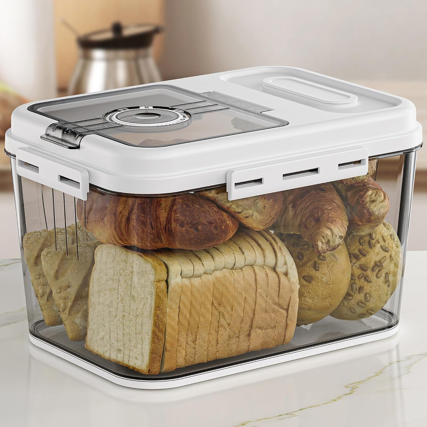 Kitchen countertop bread box, airtight bread storage container, timed ...