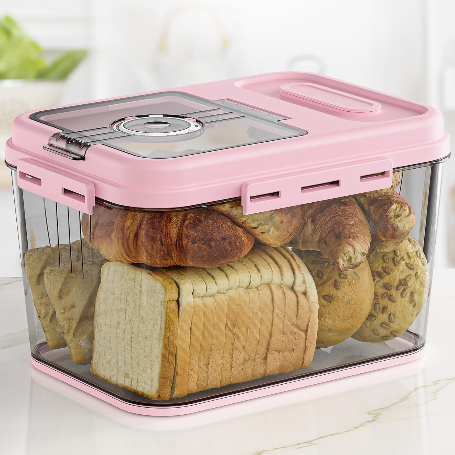 Kitchen countertop bread box, airtight bread storage container, timed ...