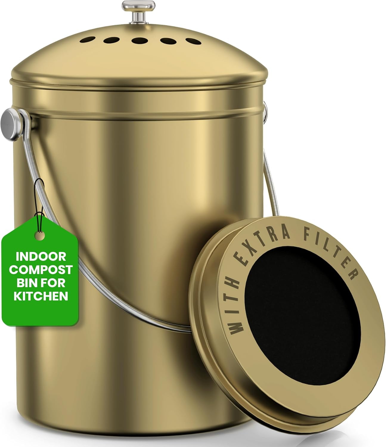 Compost Bin for Kitchen Countertop, 1 Gallon Compost Bucket for Kitchen ...