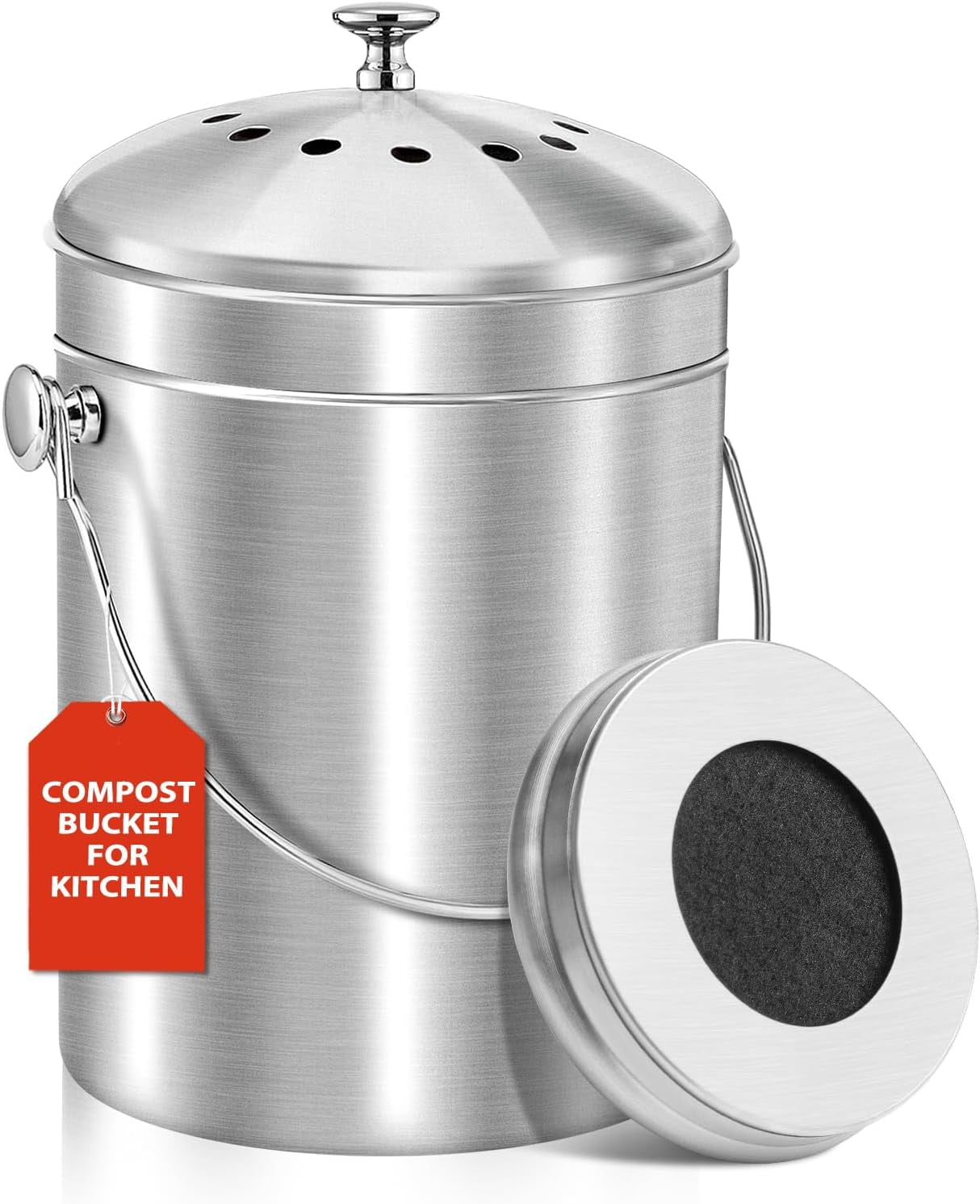 Kitchen countertop compost bin, stainless steel covered compost bin ...