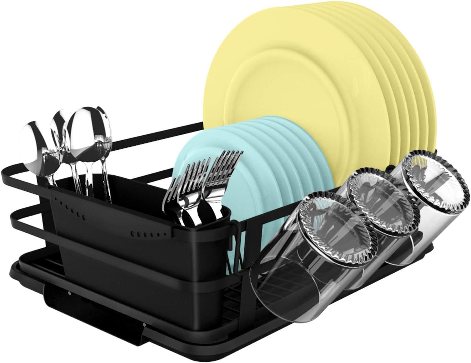 Kitchen countertop dish drain rack with drain board set, black dish ...