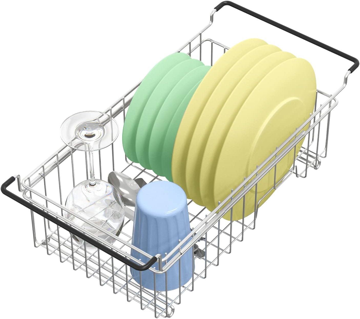 Kitchen countertop dish drain rack with drain board set, black dish ...