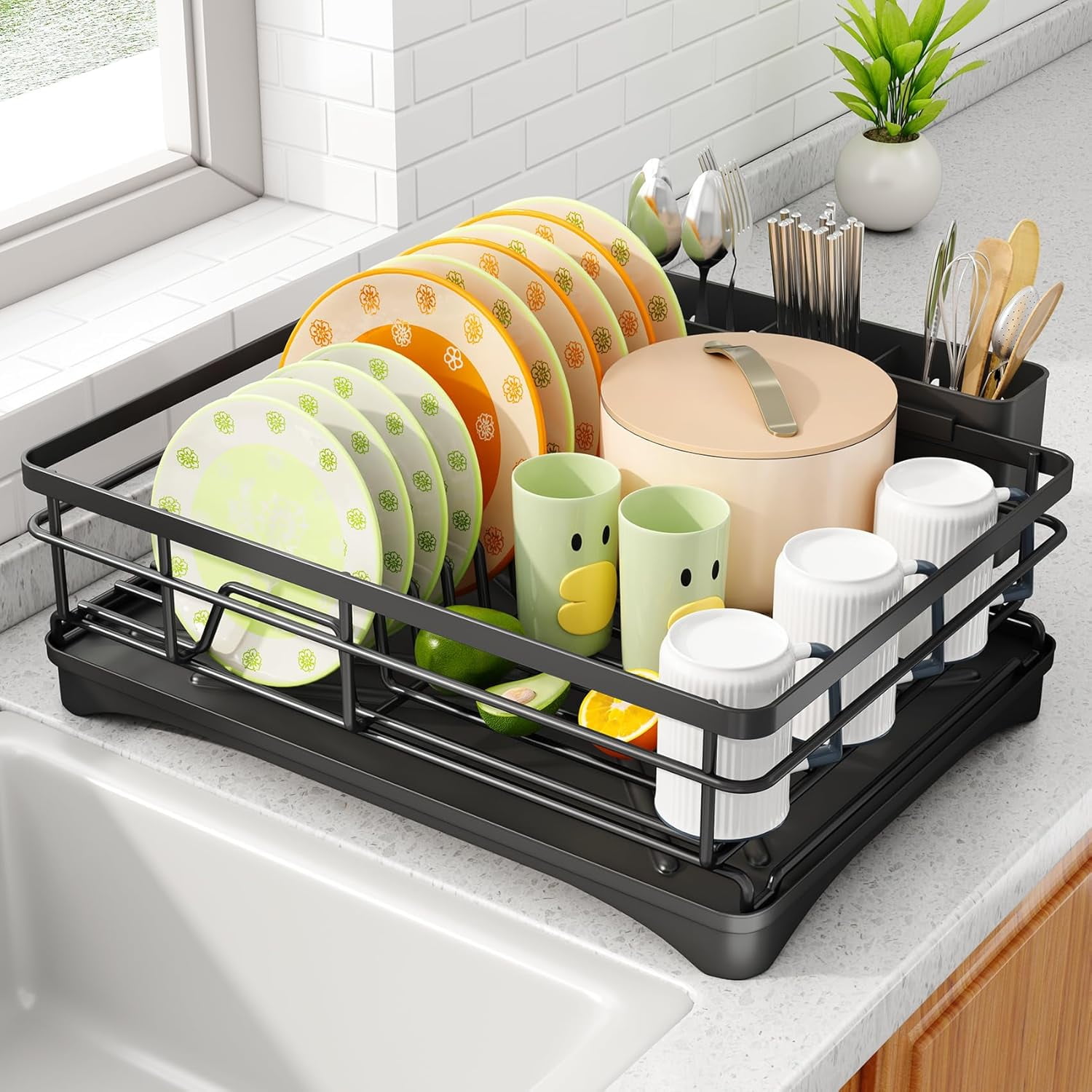 Kitchen countertop stainless steel dish rack, large capacity dish drain ...