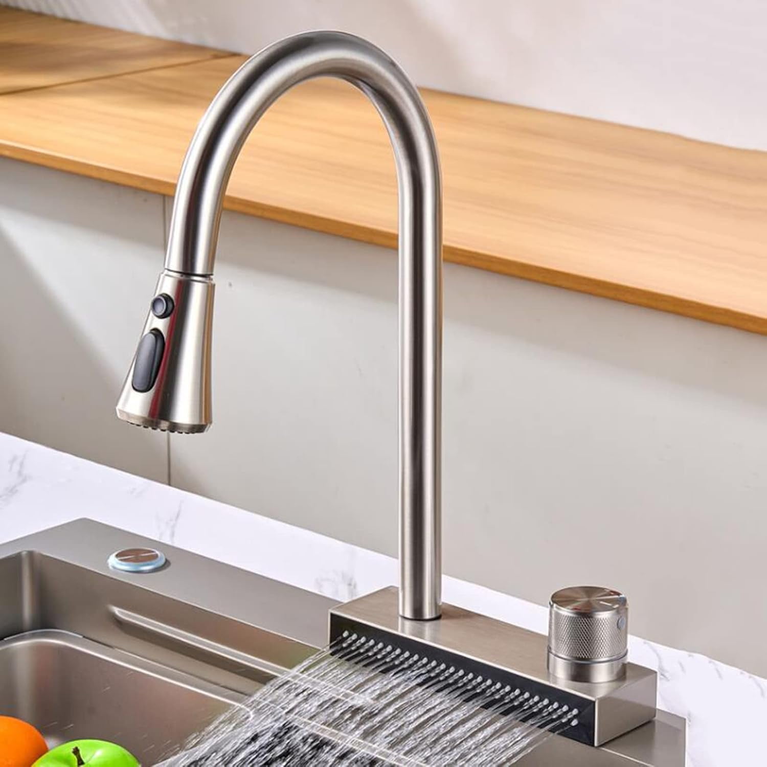 Kitchen faucets with Pull Down Sprayer with Waterfall Shower Stainless ...
