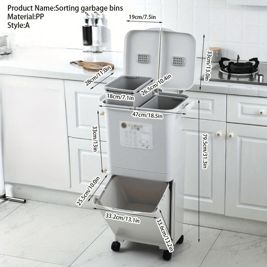 Kitchen garbage bin household 48L large with lid and pulley anti odor ...