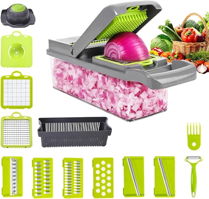 Kitchen ideas Veggie slicer 16 pieces (Gray, 1) 16 pieces hand operated ...